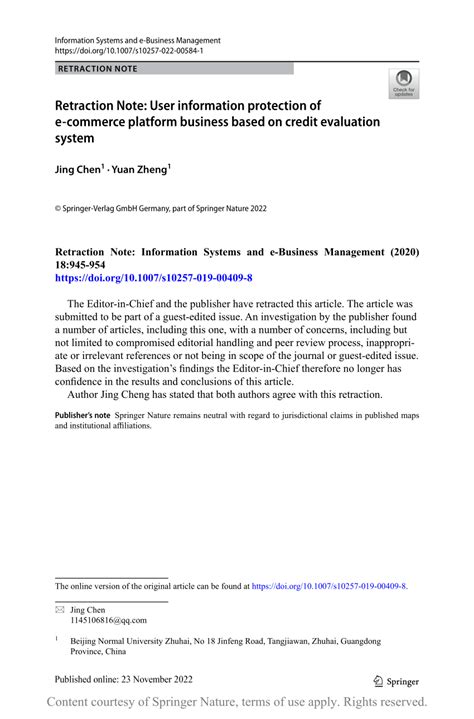 Retraction Note User Information Protection Of E Commerce Platform