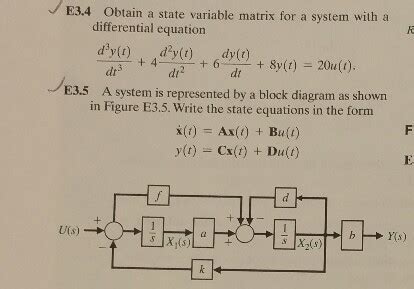 Solved Obtain A State Variable Matrix For A System With A Chegg Com