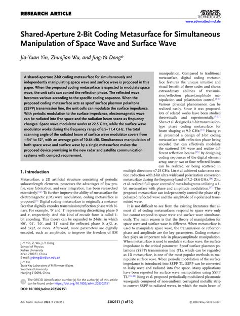 Shared‐aperture 2‐bit Coding Metasurface For Simultaneous Manipulation Of Space Wave And Surface