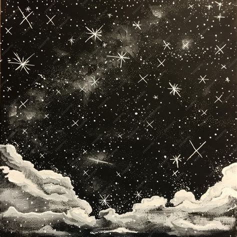 Premium Photo Night Sky With Stars And Clouds Hand Drawn Illustration