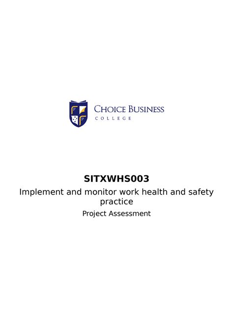 Sitxwhs Project Assessment V SITXWHS Implement And Monitor Work Health And Safety