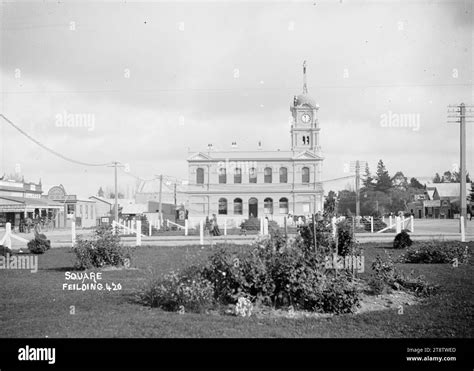 View Of The Post Office At Feilding Looking Across Gardens In The