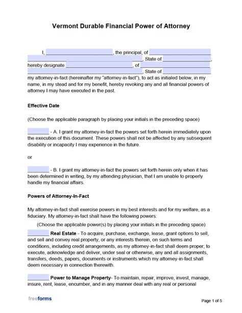 Free Vermont Motor Vehicle Power Of Attorney Form Pdf Word