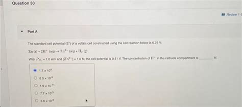 Solved The Standard Cell Potential E Of A Voltaic Cell