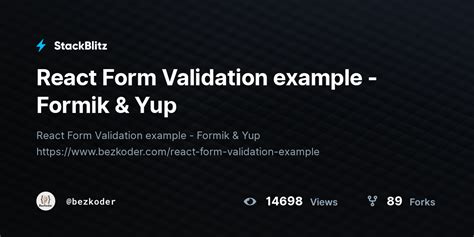 React Form Validation Example Formik And Yup Stackblitz