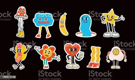 패션 패치 배지 입술 하트 말풍선 및 기타 요소 스티커 핀 만화 8090년대 스타일의 패치의 벡터 일러스트레이션 세트 1980