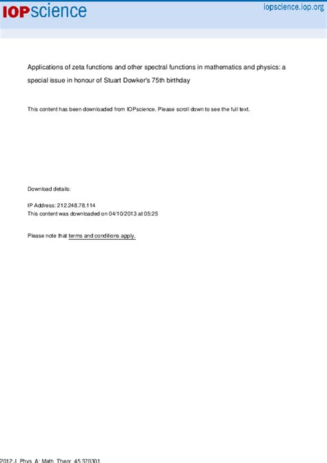 Pdf Applications Of Zeta Functions And Other Spectral Functions In