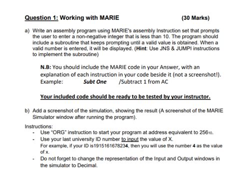 Solved Question Working With MARIE Marks A Write An Chegg