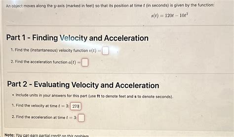 Solved An Object Moves Along The Y Axis Marked In Feet So Chegg