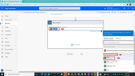 send emails from excel sheet onedrive in power automate
