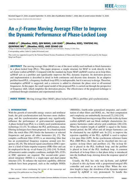 Pdf An αβ Frame Moving Average Filter To Improve The Dynamic