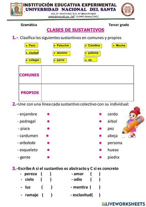 Clases De Sustantivos Online Pdf Activity For TERCER GRADO