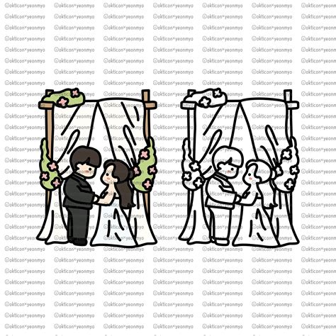 오케이티콘 결혼 웨딩커튼 신랑신부01 아이콘 개별 컬러라인