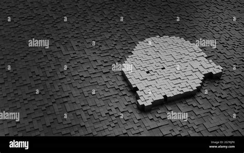 3d Rendering Metal Cubes In Shape Of Symbol Of Two Rounded Chat Bubbles With Three Dots Light