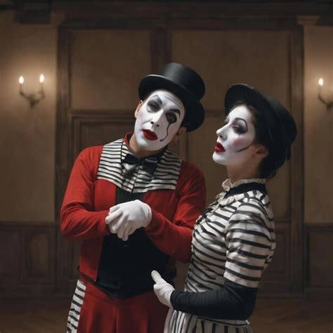 Premium AI Image Male Mime Standing Behind The Surprised Female Mime