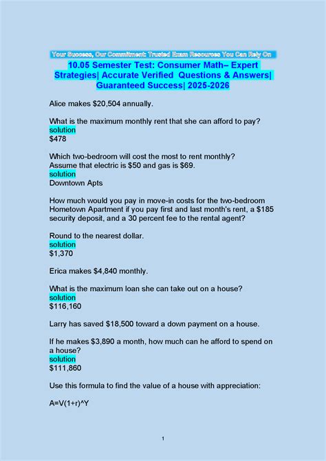 10 05 Semester Test Consumer Math Expert Strategies Accurate Verified Questions And Ans Exams