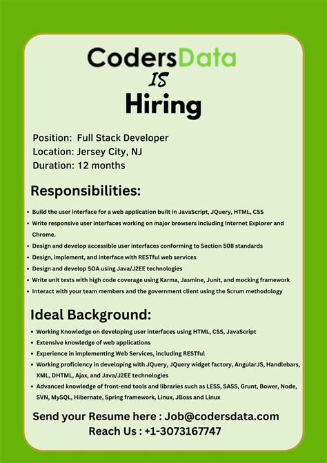 position full stack developer location jersey city… coders data