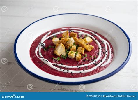 Creamy Beetroot And Vegetable Soup With Toasted Bread Traditional
