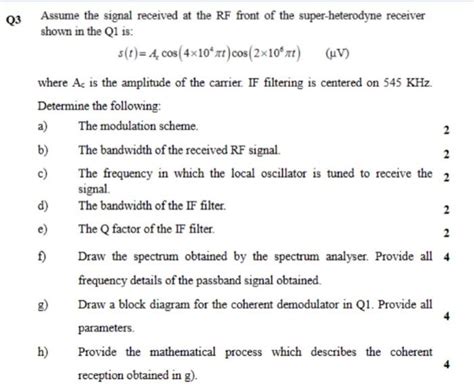 Solved 3 Assume The Signal Received At The Rf Front Of The