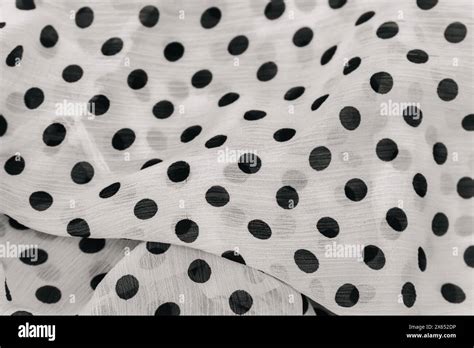Polka Dot Fabric Background Monochrome Dotted Textile Pattern Black And White Chiffon Fabric