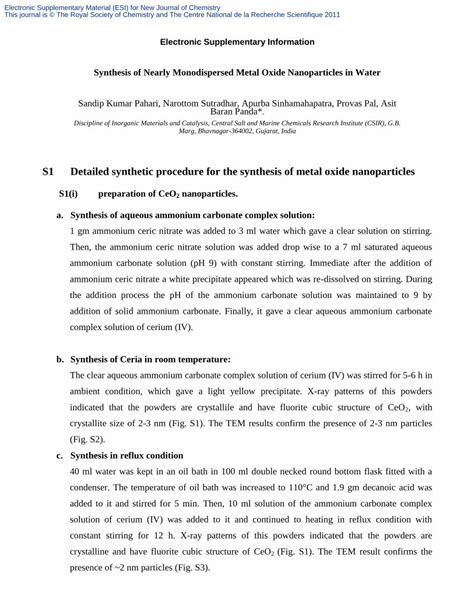 Pdf S1 Detailed Synthetic Procedure For The Synthesis Of Metal · Synthesis Of Nearly