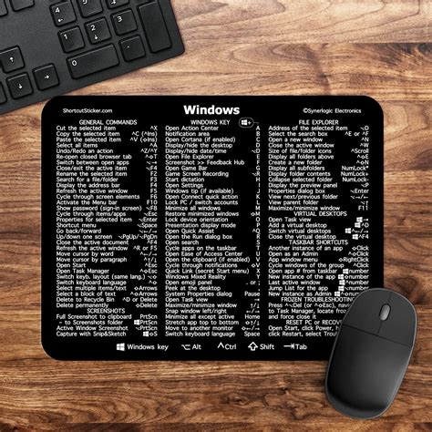 Synerlogic Windows 10 Ultimate Keyboard Shortcut Reference Guide Mousepad Premium Laminated Non