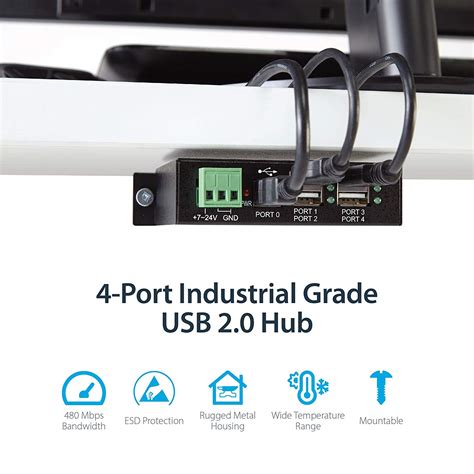 StarTech 4 Port Industrial USB 2 0 Hub With ESD Protection Mountable Multiport Hub