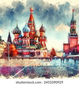 Moscow Red Square Watercolor Drawing Ai Generated Image 2453390929