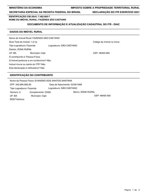 declaração itr 2021 evandro download grátis pdf impostos economias