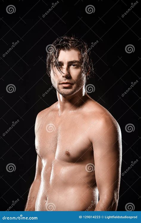 Portrait Of Shirtless Man With Wet Hair Looking At Camera Stock Image Image Of Handsome