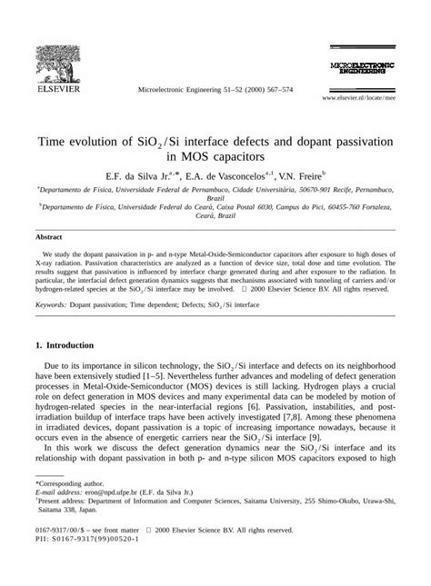 Pdf Time Evolution Of Sio2si Interface Defects And Dopant