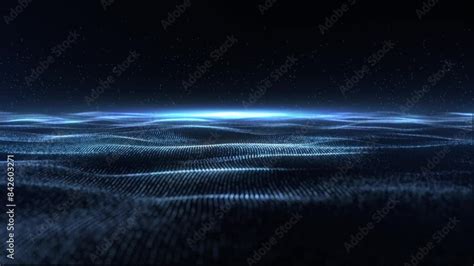 Digital Particle Waves Emit Light And Flow Of Data Points Big Data