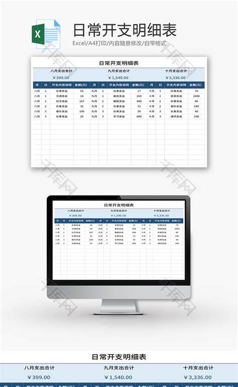 日常开支明细表excel模板 免费excel表格模板下载 千库网