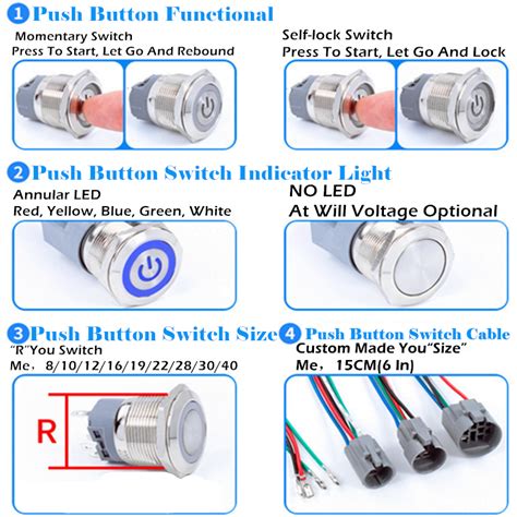 8mm 10mm 12mm Push Button Switches Latching Illuminated
