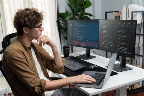 It Developer With Stressful Overworked In Creating Online Software Code Gusher Stock Image