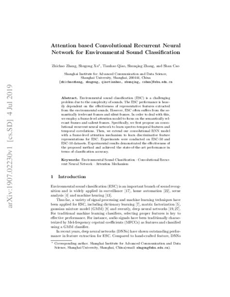 Pdf Attention Based Convolutional Recurrent Neural Network For