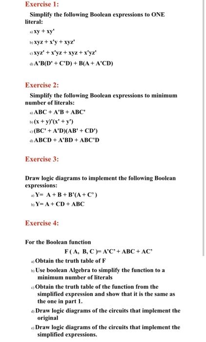 solved exercise 1 simplify the following boolean