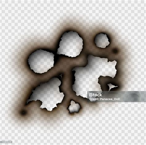 찢어진된 종이 찢어진 설정된 구멍 탄 및 투명 한 배경에서 불꽃 불에 탄에 대한 스톡 벡터 아트 및 기타 이미지 불에 탄 종이 3차원 형태 Istock