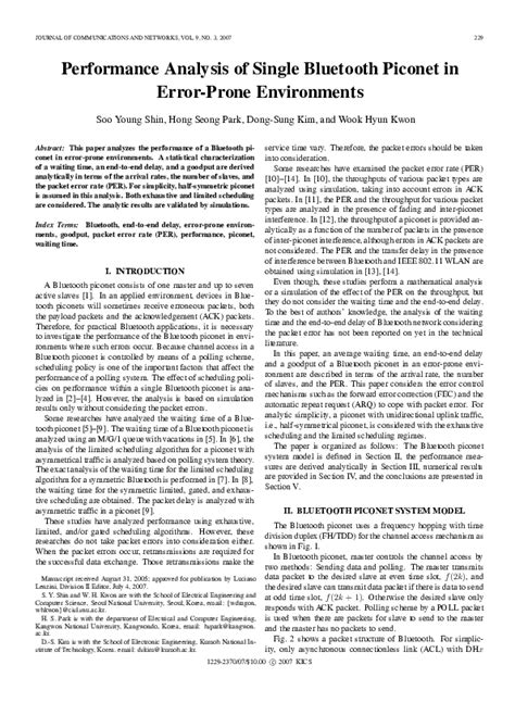 Pdf Performance Analysis Of Single Bluetooth Piconet In Error Prone Environments