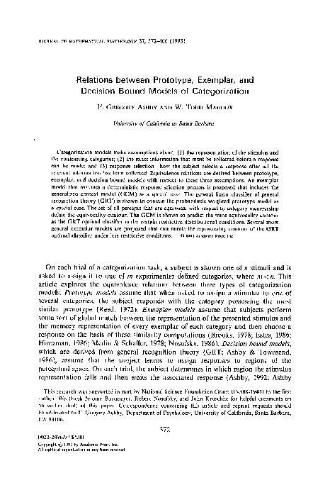 pdf relations between prototype exemplar and decision bound models
