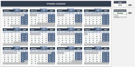 Dynamic Calendar Excel Template Calendar Template Blank Calendar