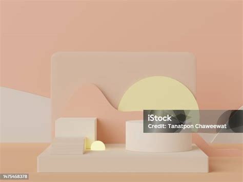 지구 색조 색상 테마가 있는 흰색 빈 연단의 최소 장면의 3d 렌더링 제품 프리젠 테이션 모형 및 화장품 광고를위한 디스플레이