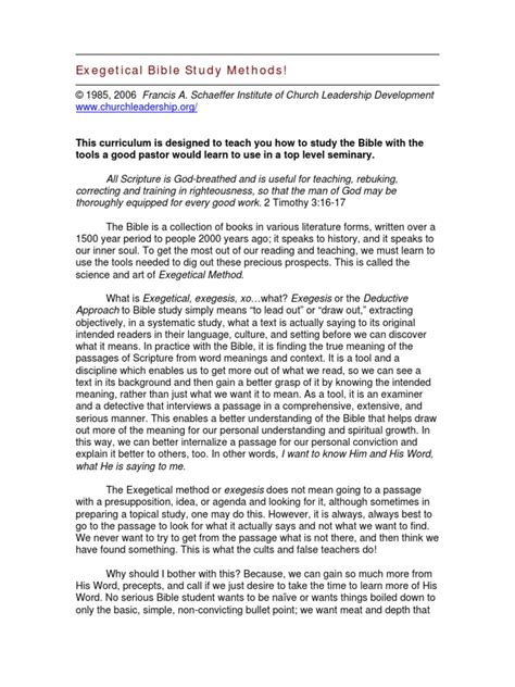 B Exegetical Bible Study Methods F Schaeffer Pdf Exegesis Bible