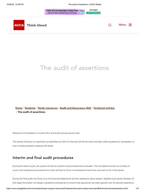 The Audit Of Assertions Acca Global Pdf Equity Finance