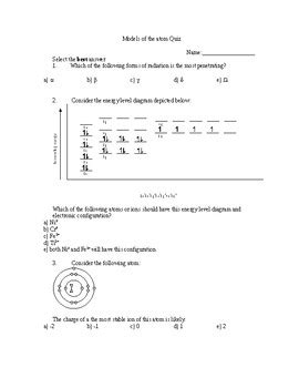 Models Of The Atom Quiz By Raja Bhattacharyya Teachers Pay Teachers