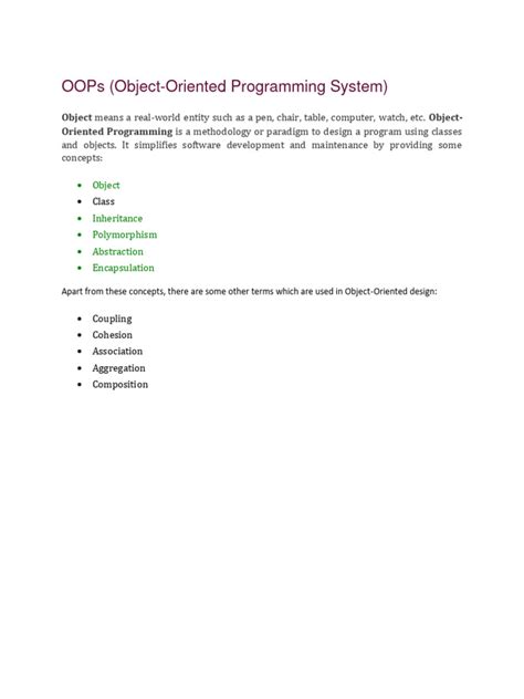 Oops Object Oriented Programming System Pdf Object Oriented