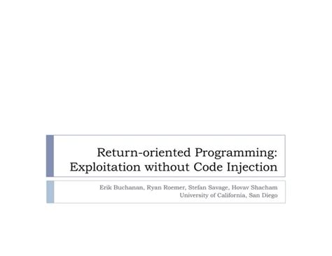 Return Oriented Programming Exploits Without Code Injection Pdf