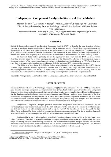 Pdf Independent Component Analysis In Statistical Shape Models