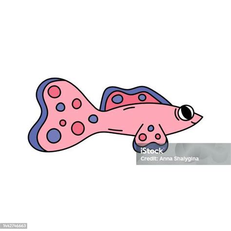 귀여운 분홍색 낙서 물고기가 고립되어 있습니다 아이들을 위한 만화 개요 바다 거처의 벡터 그림 손으로 그린 아름다운 물고기 소녀 0명에 대한 스톡 벡터 아트 및 기타 이미지