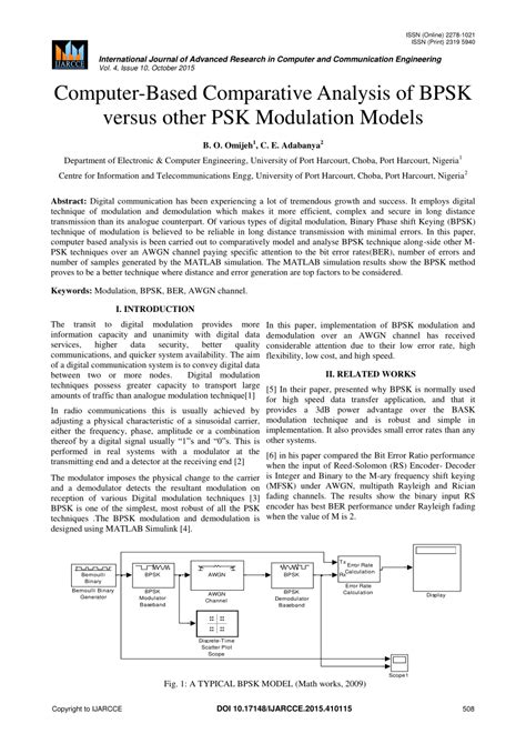 Pdf Computer Based Comparative Analysis Of Bpsk Versus Other Psk Modulation Models